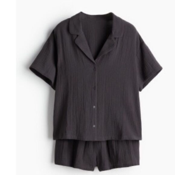 H&M | Intimates & Sleepwear | Hmnwot Cotton Muslin Short Sleeve Dark ...